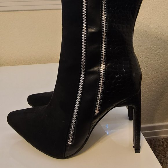 Shoe Dazzle | Shoes | Brand New Pointed Toe Chunky Heel Knee High Boots Black Women Size 85 ...